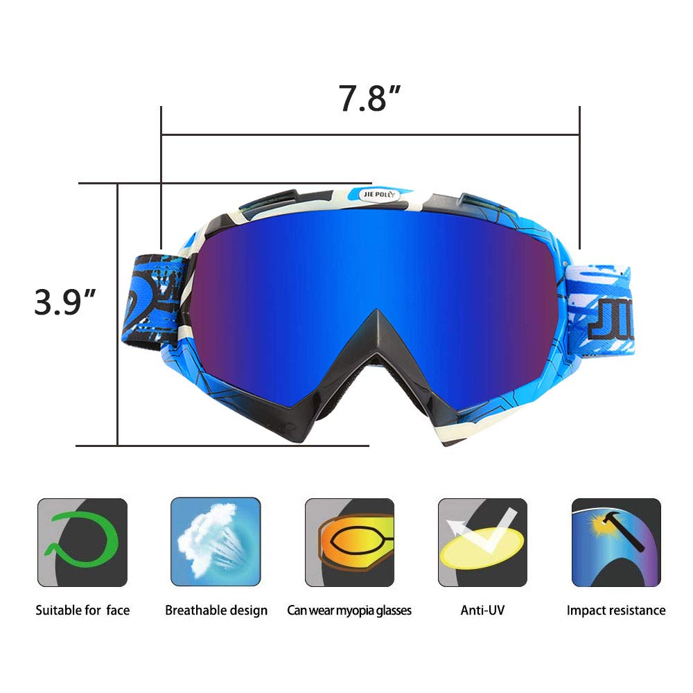 JIEPOLLY Motocross Goggles, Anti-Scratch Lenses, Bicycle Snowboard Climbing Teens (L04)