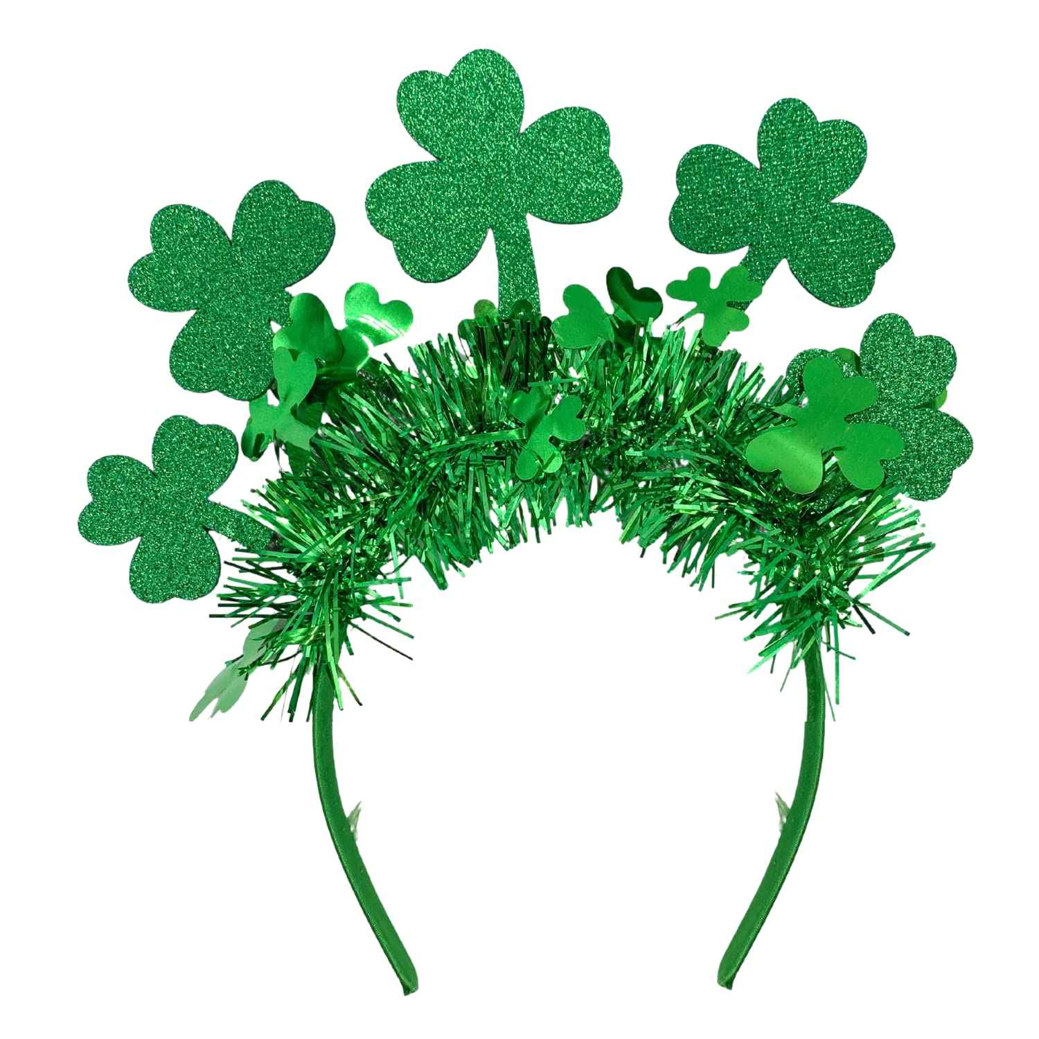 Needzo Saint Patrick's Day Headband Clover Leaf Bopper Green Glittery Hair Accessory, One Size Fits Most