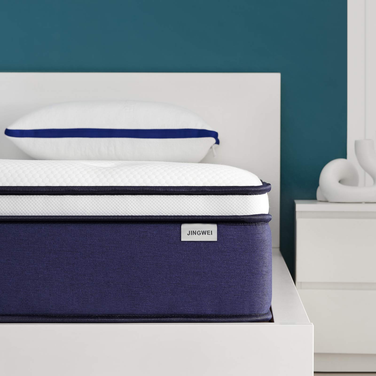 JINGWEI Queen Mattress, 10 Inch Individually Wrapped Pocket Coils Wrapped Pocketed Encased Coil Pocket Spring Mattress, Innerspring Foam Bed Mattress in a Box for Durable Support & Pressure Relief