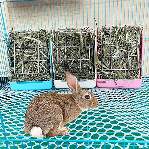 WEWAYKGJ Rabbits Hay Feeder Guinea Pigs Hay Rack Bunny Feeding Holder Hanging Chinchillas Hay Dispenser Minimize Waste Mess Hay Rack for Small Animals 2 Pcs (Pink)