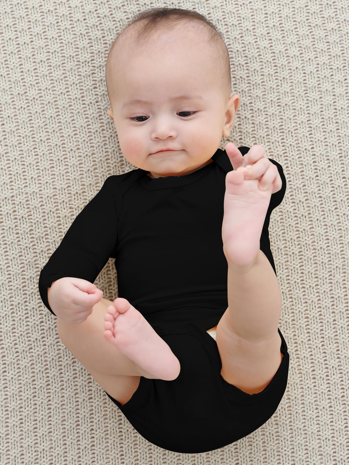 GUISBY Baby Rayon made from Bamboo Bodysuit, Cozy Long Sleeve Bodysuits Sleep'N Play Romper Black 3-6 Months