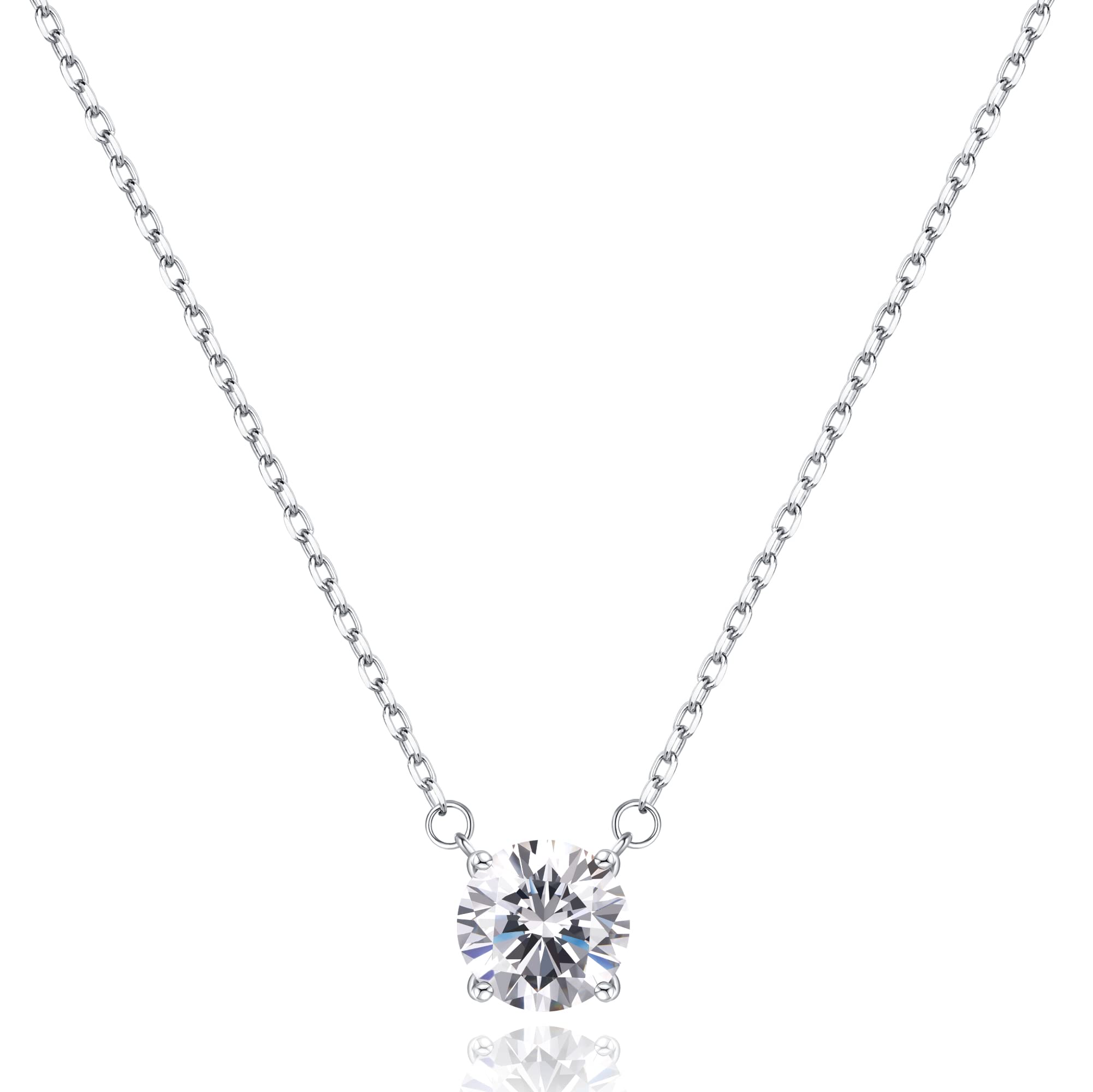 Jewlpire 18K Gold Diamond Necklaces for Women 2 Carat (8MM) CZ Birthstone Dainty Silver Necklace for Women, Christmas, Birthday Jewelry Gift for Women Girls Wife-Diamond