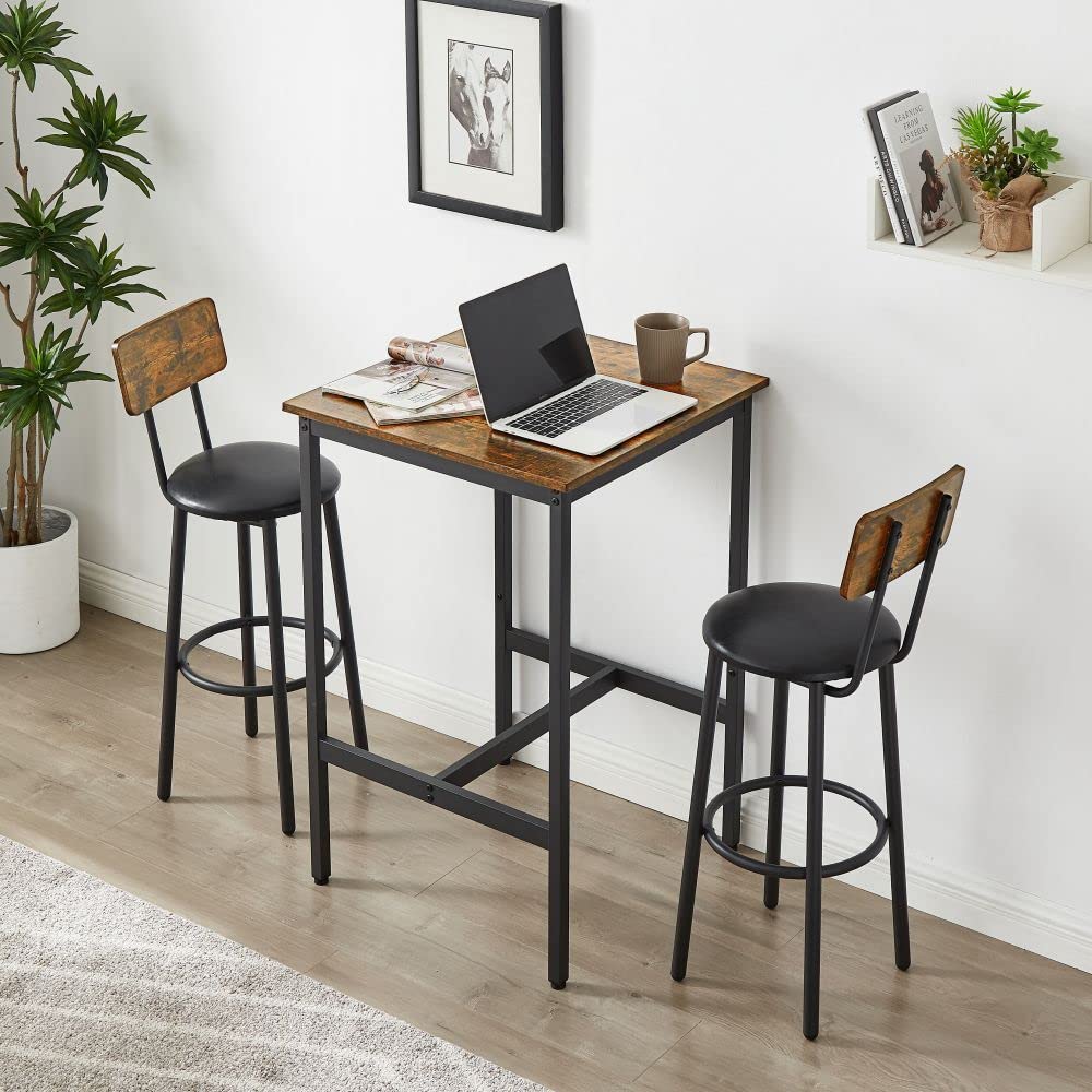 Hosnnile Bar Table Set for 2 with 2 PU Upholstered Stools, Pub Bistro Dinning Table and Stools with Backrest, Counter Height Bar Table Set for Apartment, Kitchen, Small Space