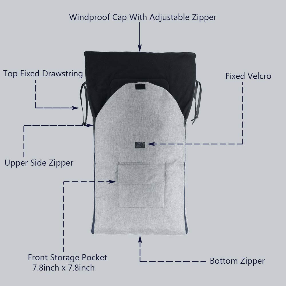 JFBABY Universal Outdoor Stroller Sleeping Bag,Stroller Bunting Bag Cold Weather,Universal 3 in 1 Stroller Annex Mat,Toddler Footmuff Detachable (Grey)