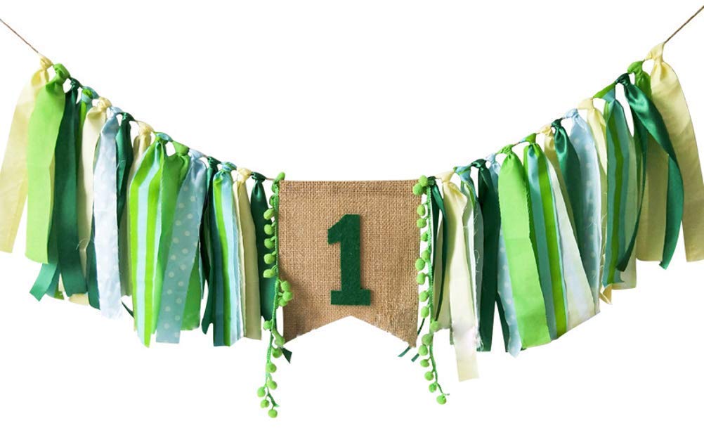 Jungle Theme Baby First Birthday Party Decorations Kit for Baby Boy's Girl's,1st Birthday Decorations for Photo Booth Props,Green Burlap Highchair Banner for 1st Birthday Decorations
