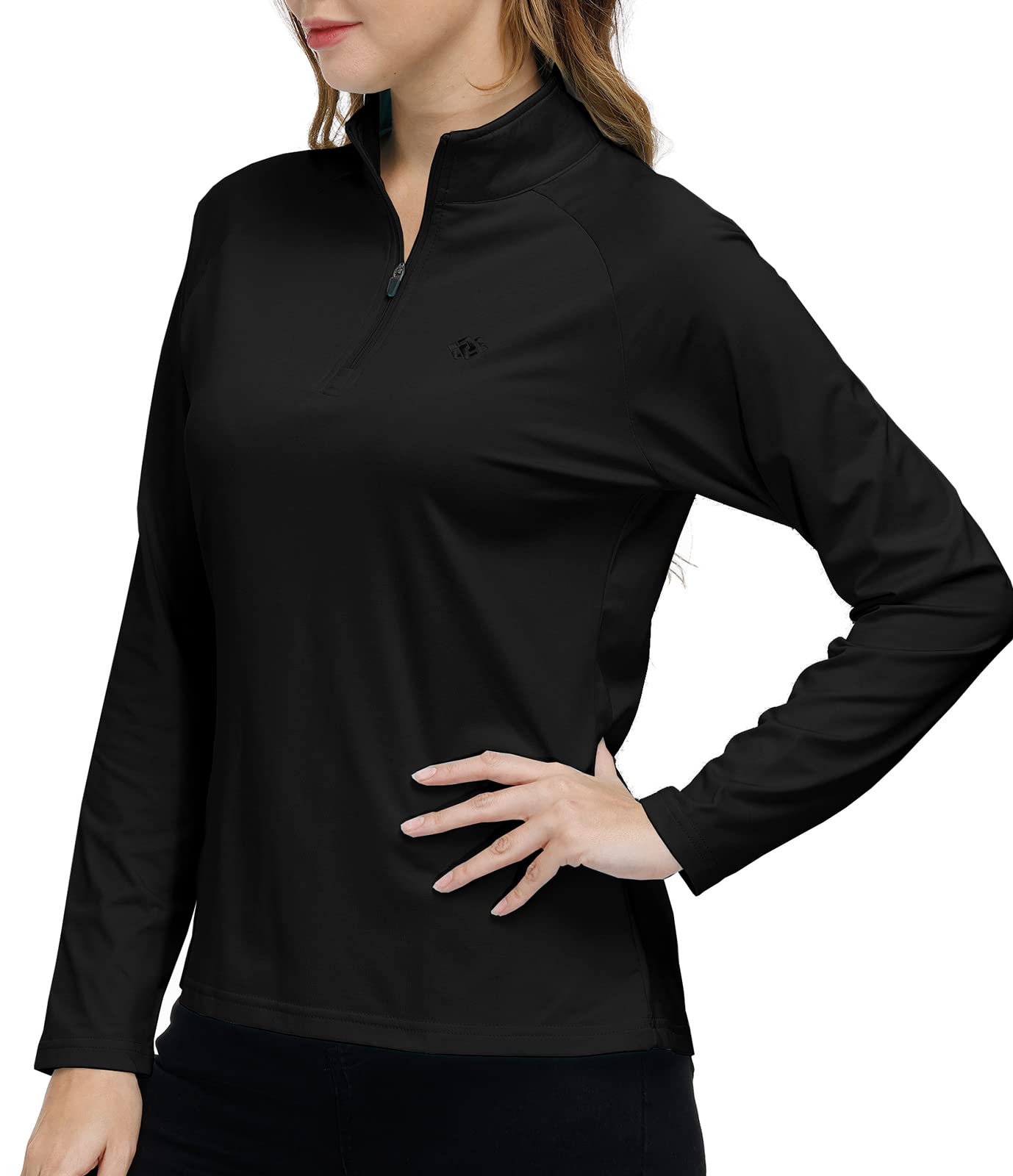 JINSHI Women Golf Pullover Womens Running Polo Shirts, Long Sleeve Zip-Up Shirts Jogger Tops, Breathable Relaxed Fit Collared Tops,Black M