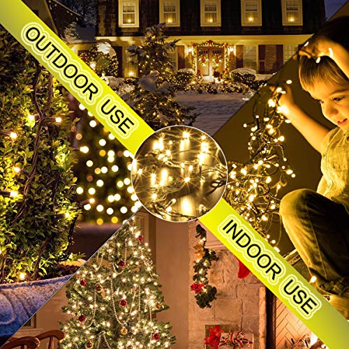Indoor Christmas String Lights - 220 LEDs 82ft/25m Memory Function 8 Modes End-to-End Plug in Outdoor Waterproof Decorative Fairy Twinkle Xmas Lights for New Year/Tree/Wedding/Patio/Home - Warm White