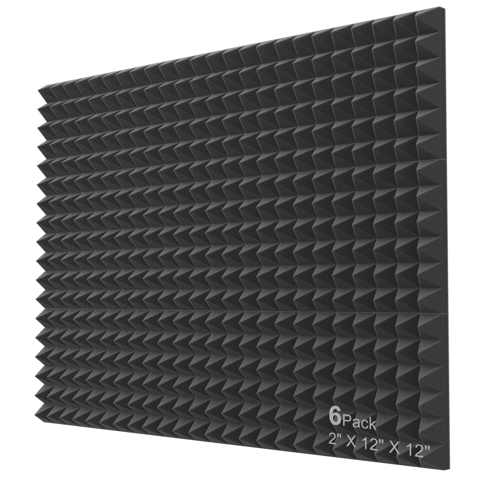 JBER Acoustic Sound Foam Panels, 6 Pack 2" X 12" X 12" Charcoal Soundproofing Treatment Studio Wall Padding Sound Absorbing Fireproof Pyramid Black Wall Panel…