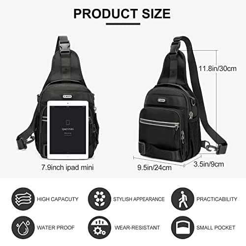 INOXTO Messenger Bag, Sling Bag for Men,Crossbody Backpack Shoulder Bag Hiking Daypacks Casual Sling Pack Handbag for Travel (8091-Black)