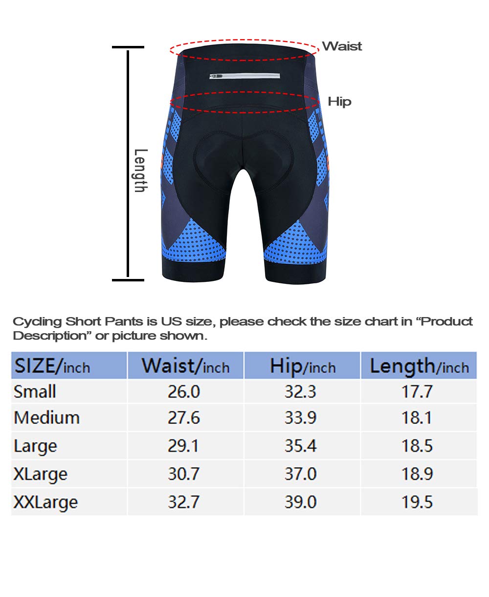 Inkpoo Men's Cycling Shorts 3D Padded with 3 Pockets Bicycle Riding Tights Quick-Dry Half Pants Blue 2XL