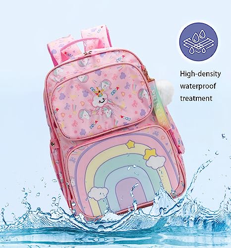 Uamdrup 16inch Pink Rainbow Backpack, Cute Unicorn Waterproof Durable BookBag Lightweight Causal Daypack For Travel Outdoor