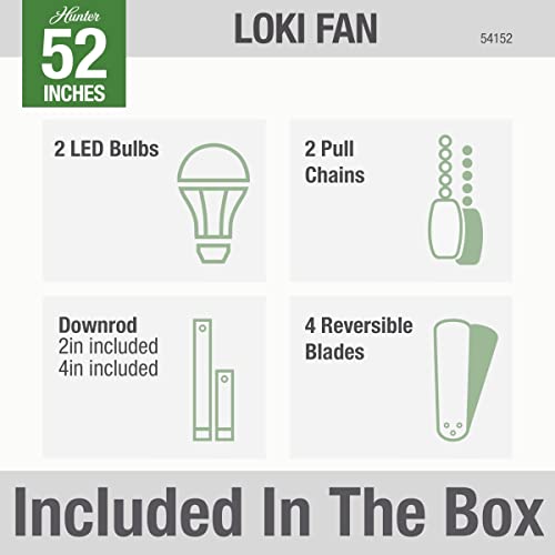 Hunter Loki Indoor with LED Light with Pull Chain Control, 52", Noble Bronze