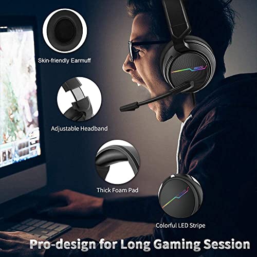 Jeecoo V20 Stereo Gaming Headset for PS4 PS5 Xbox One - Over Ear Headphones with Noise Cancelling Microphone - LED Light Soft Earmuffs for PC Laptops Mobiles
