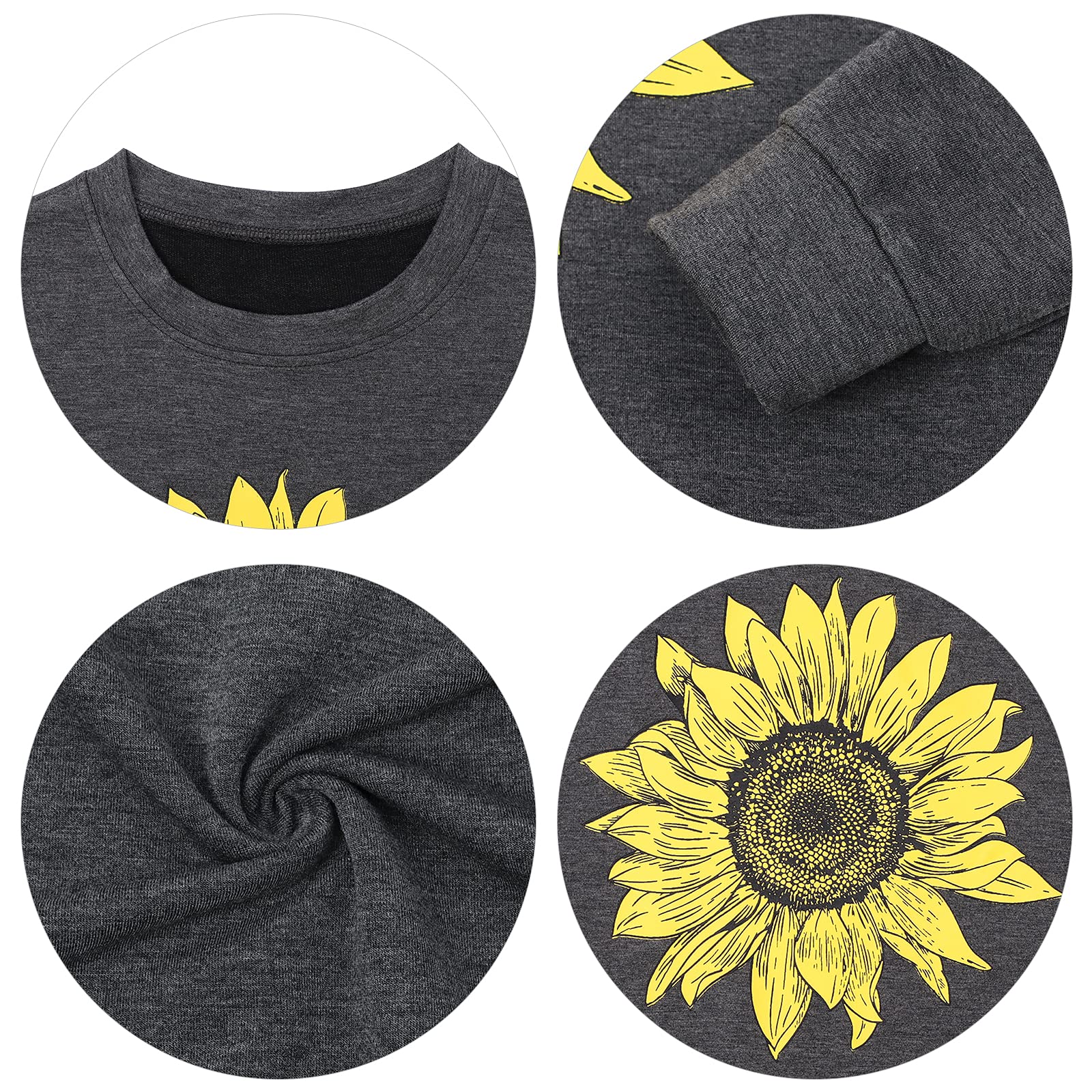 KIMSOONG Sunflower Sweatshirt Women Funny Flower Graphic Long Sleeve Cute Floral Pullover Faith Tee Tops Winter Sweater Top Grey