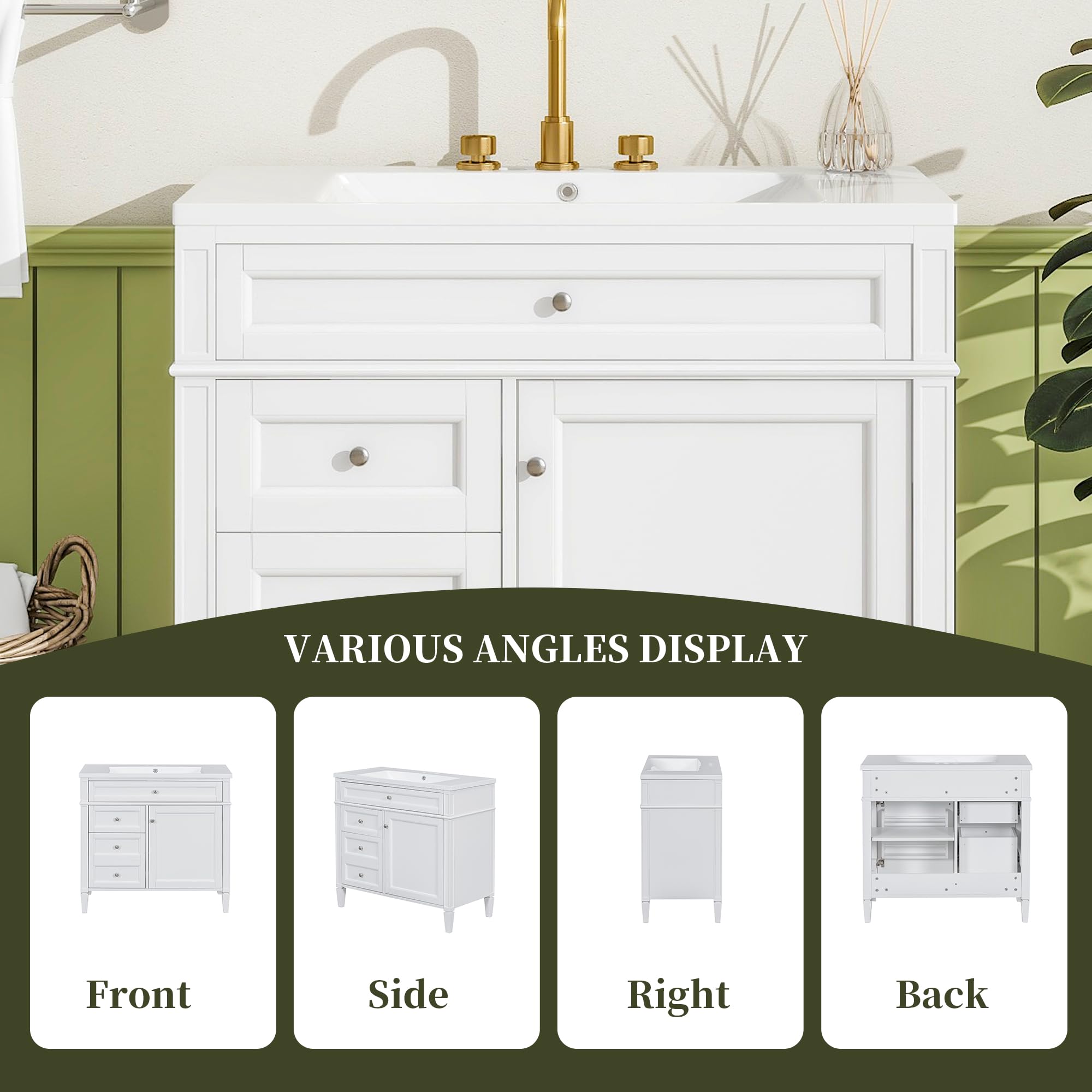 Virubi 30'' Bathroom Vanity with Single Sink Combo, Modern Bathroom Storage Cabinet with 2 Drawers, 1 Pull Down Drawer and 1 Door, Freestanding Bathroom Vanities, Soft Closing, Solid Wood Frame