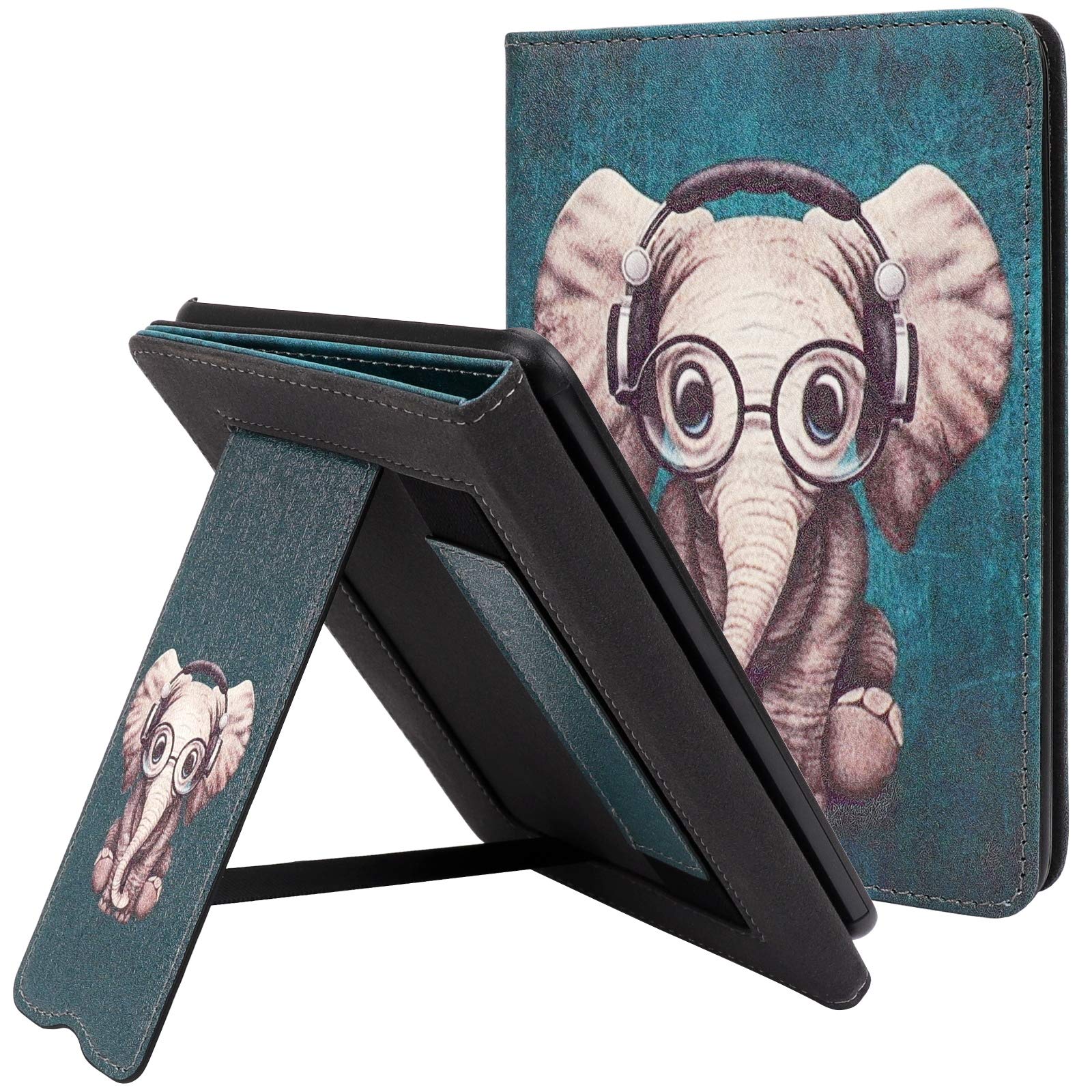 KANNIL Case for 6" Kindle Paperwhite(10th Generation, 2018 Released, Model PQ94WIF), Premium PU Leather Protective Smart Cover with Foldable Stand/Hand Strap, Auto Sleep/Wake (Elephant)