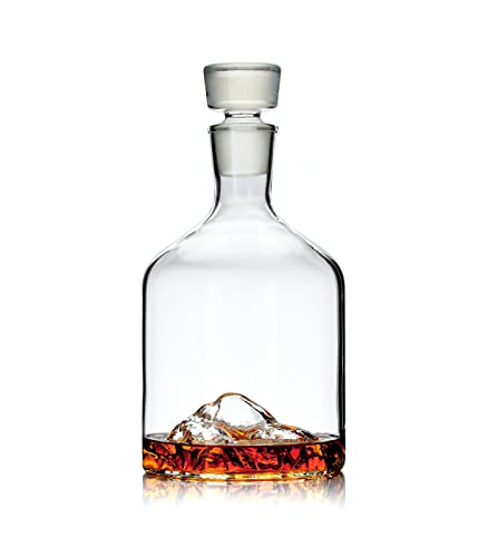 Whiskey Peaks Half Dome Decanter, 44 fl oz, Glassblown, Lead-Free Crystal with Stopper