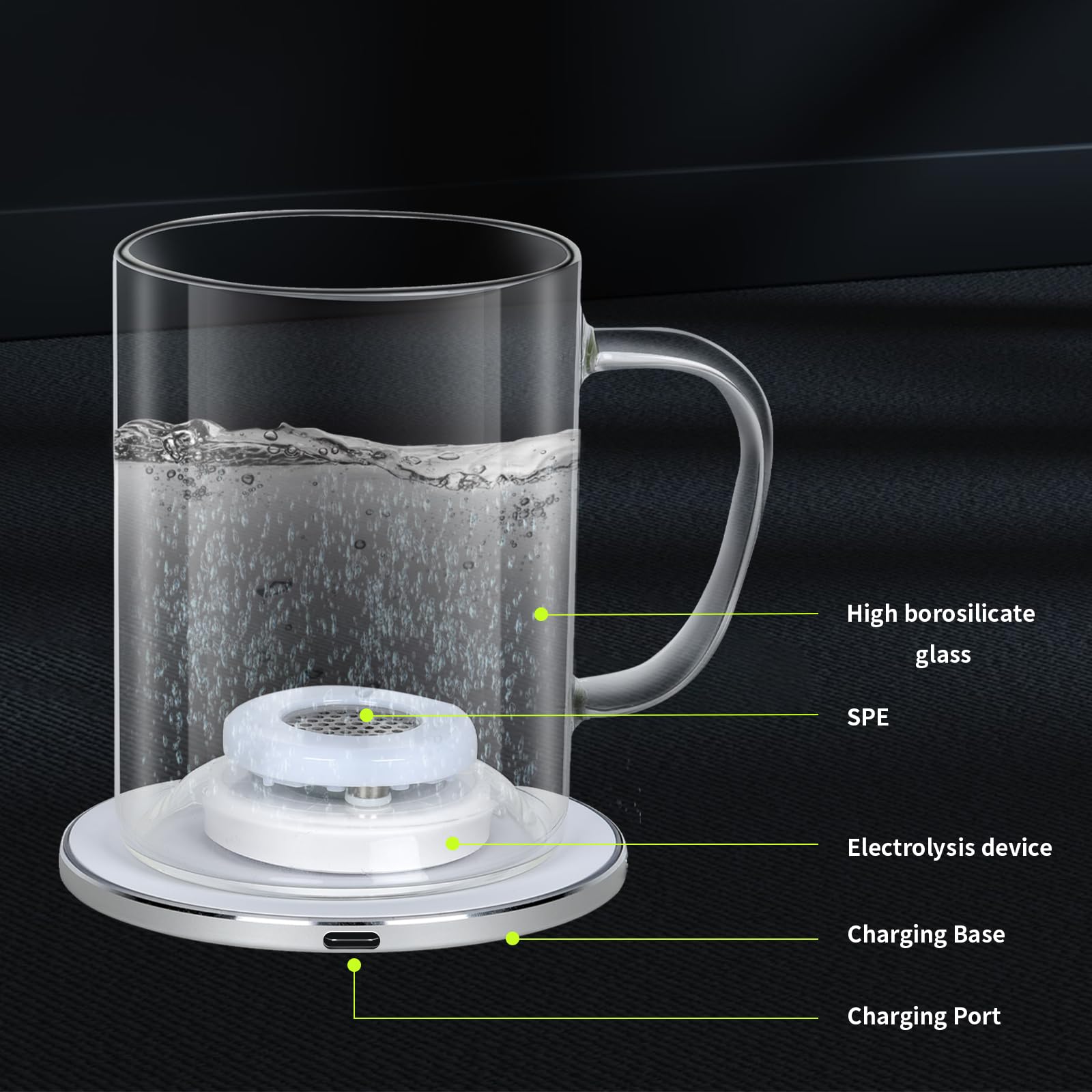 Hydrogen Water Cup,Portable Hydrogen Water Ionizer Machine Hydrogen Water Generator with New PEM and SPE Technology Hydrogen Rich Water Bottle Glass Health Cup Balanced PH Water Ionizer