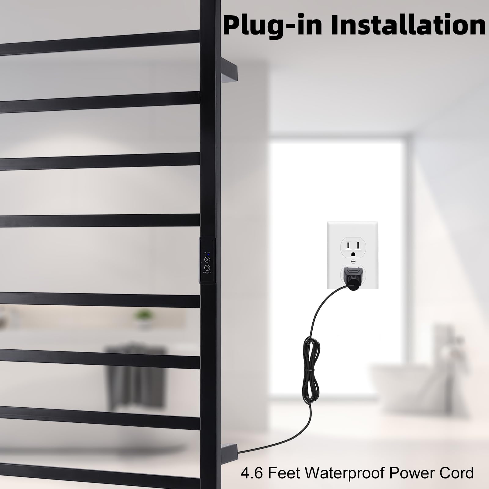 Towel Warmer Heated Towel Bar-Rack - Nopwer Bathroom Wall Mounted Electric Towel Drying Plug-in Matte Black 8 Bars