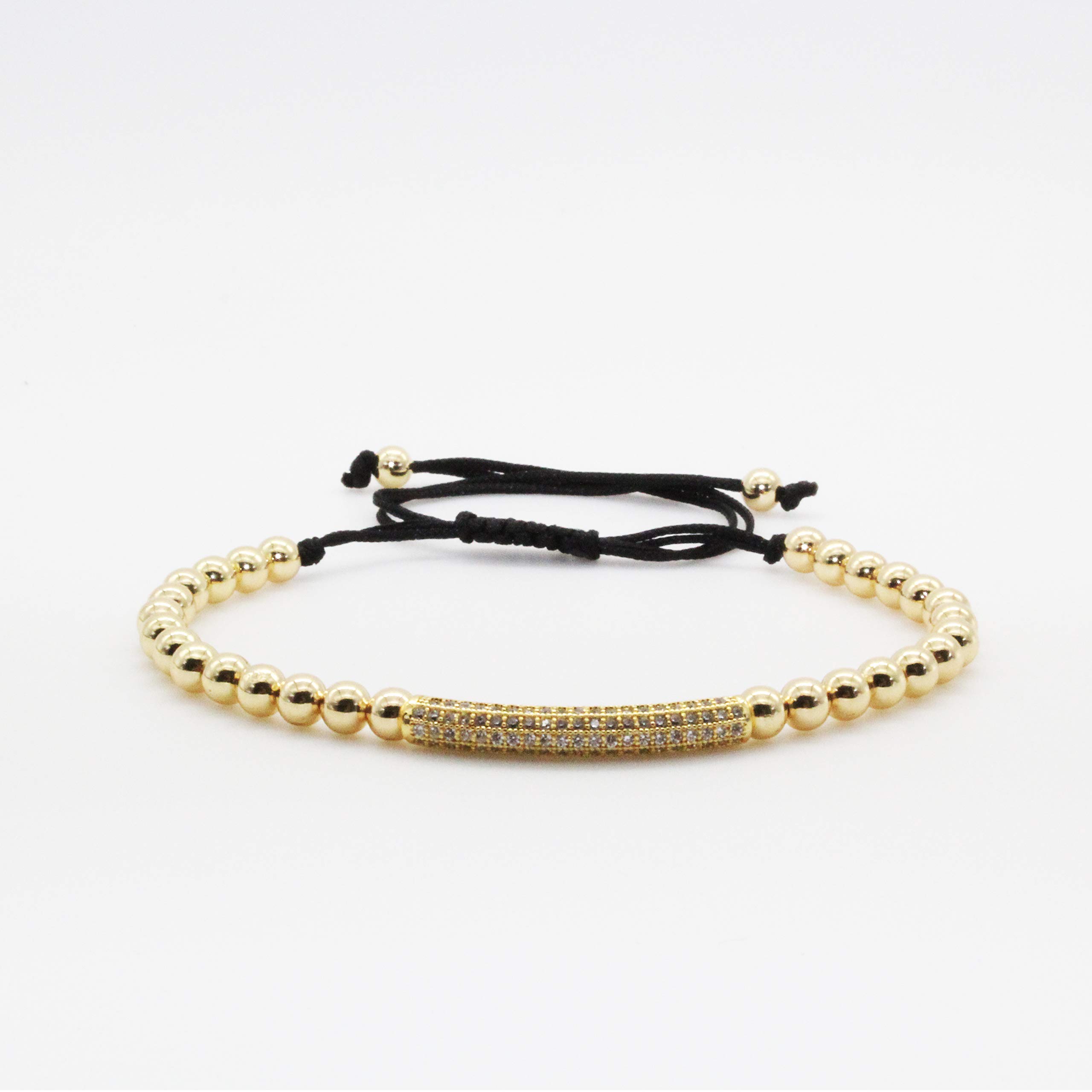 Imperial Crown King 18K Gold CZ Beads Bracelet Luxury Charm Fashion Bangle for Men Women