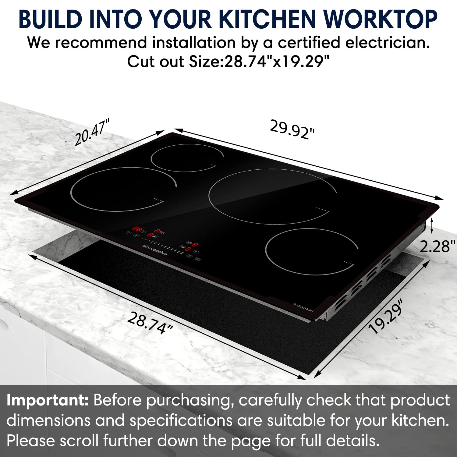 Induction Cooktop 30 Inch, Electric Cooktop 4 Burners, Drop-in Induction Cooker Ceramic Glass Induction Burner With Timer, Child Lock, 9 Heating Level and Sensor Touch Control, ETL & FCC Certified