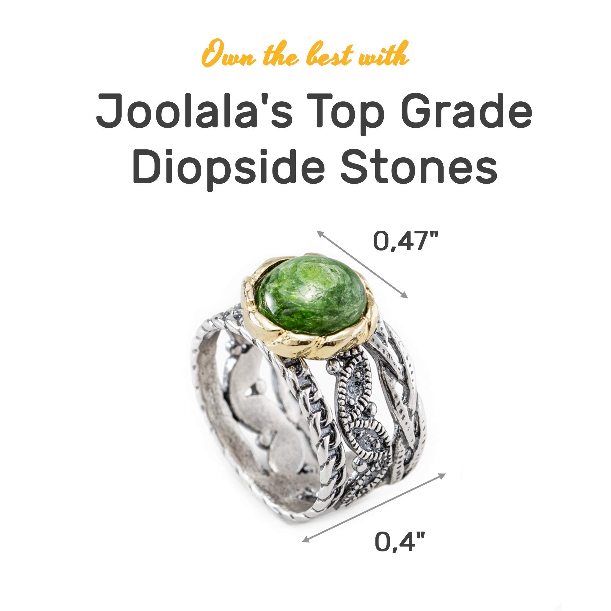 Joolala 4.0 Carat Natural Green Round Diopside Stone with 14K Gold Plate Ring in 925 Sterling Silver - Birthday Gift for Her, Size - 7