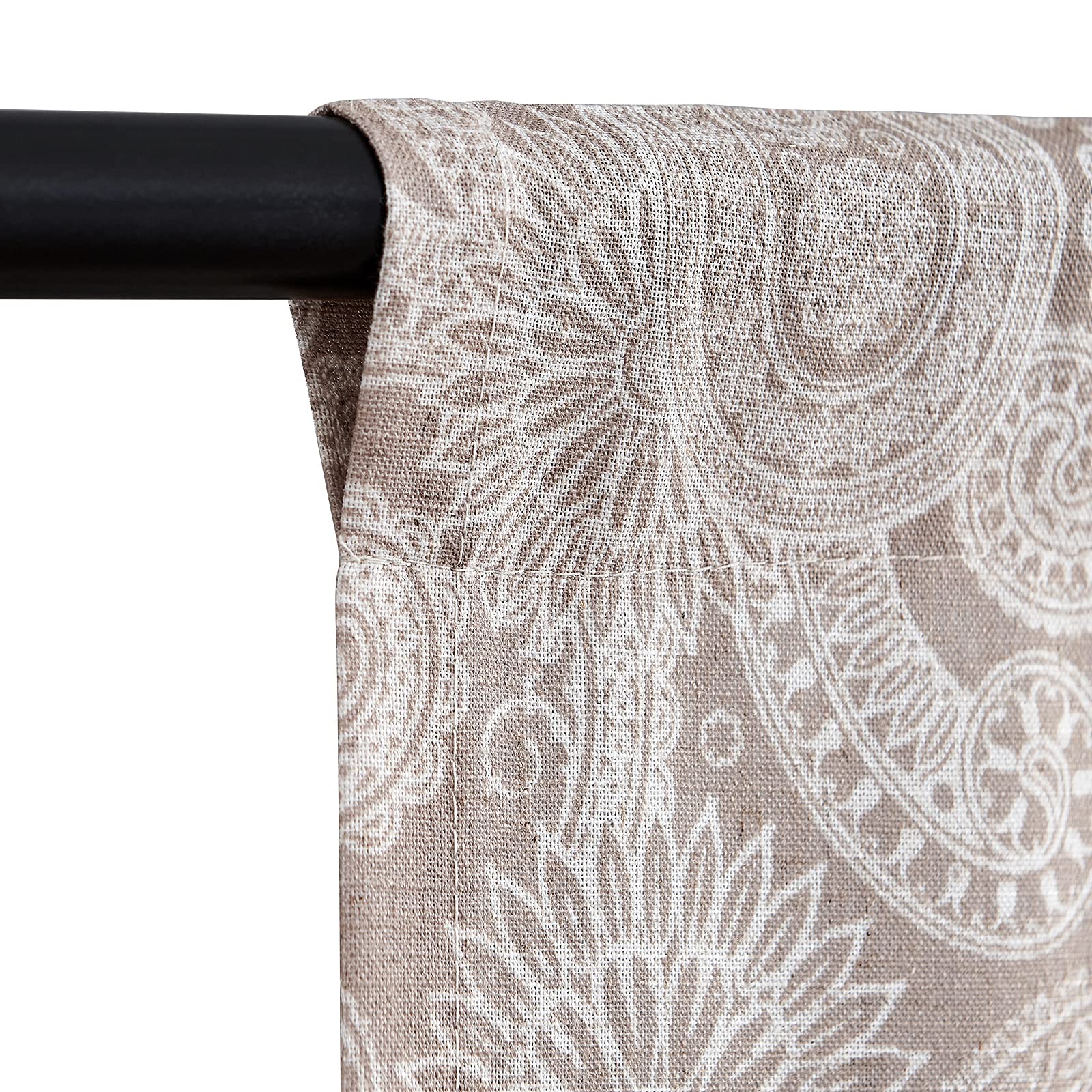 jinchan Tie Up Valance Flax Linen Textured Paisley Damask Printed Adjustable Tie-up Small Valances for Kitchen Living Room Windows Medallion Design 1 Panel Taupe on Beige 18 Inch Long