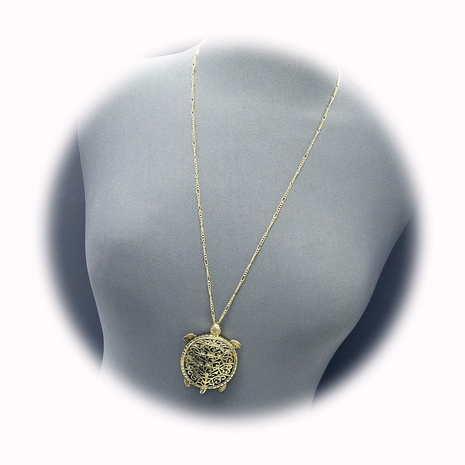 New Antique Gold Chain Magnifying Glass Turtle Design Pendant Necklace NECK2411ALI