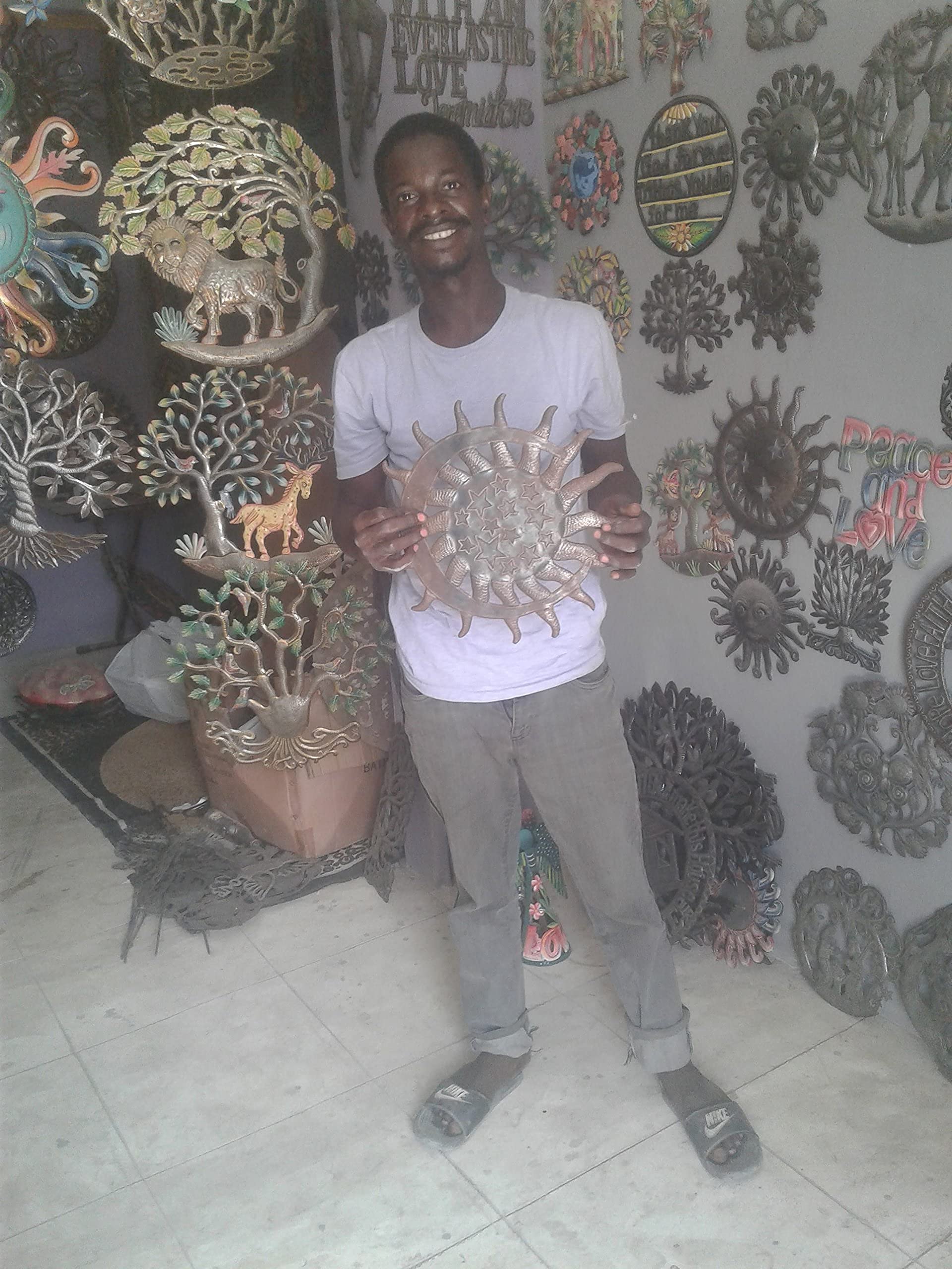 It's Cactus Sun Moon With Stars, Silver Bronze Metal Wall Hanging Art, Haitian Decorative Accents for Your Home 14 In. x 14.5 In.