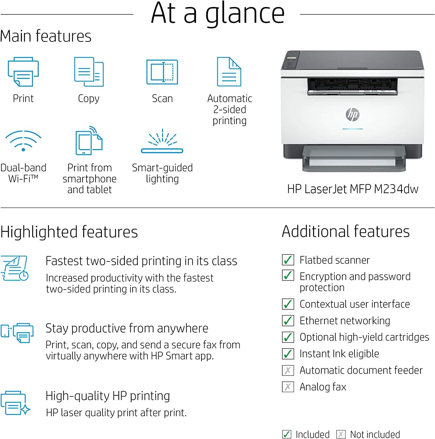 HP Laserjet MFP M234dw Wireless Monochrome All-in-One Laser Printer, Print Scan Copy,600x600 dpi, 30ppm, Auto Duplex Printing, 1.27" LCD Display, Wi-Fi, Ethernet - WULIC Printer Cable