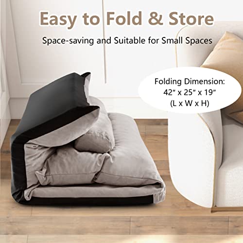 TUOCHUFUN Fluffy Lazy Sofa, Adjustable Floor Sofa Bed with 2 Lumbar Pillows (Gray)