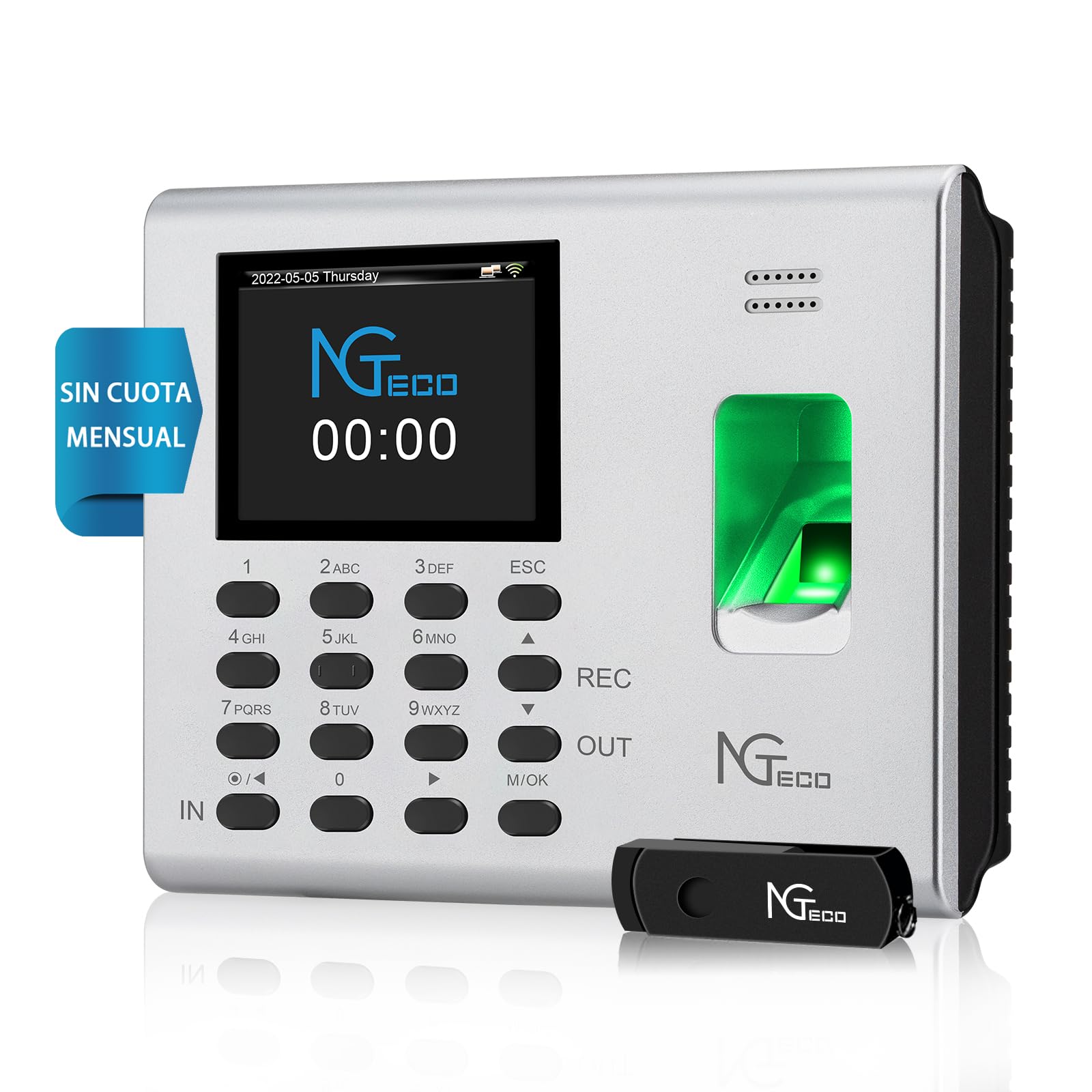 NGTeco Time Clocks for Employees Small Business, WiFi Office Fingerprint Time Clock Automatic Punch in and Out Time Card Machine with App for iOS Android (0 Monthly Fees)