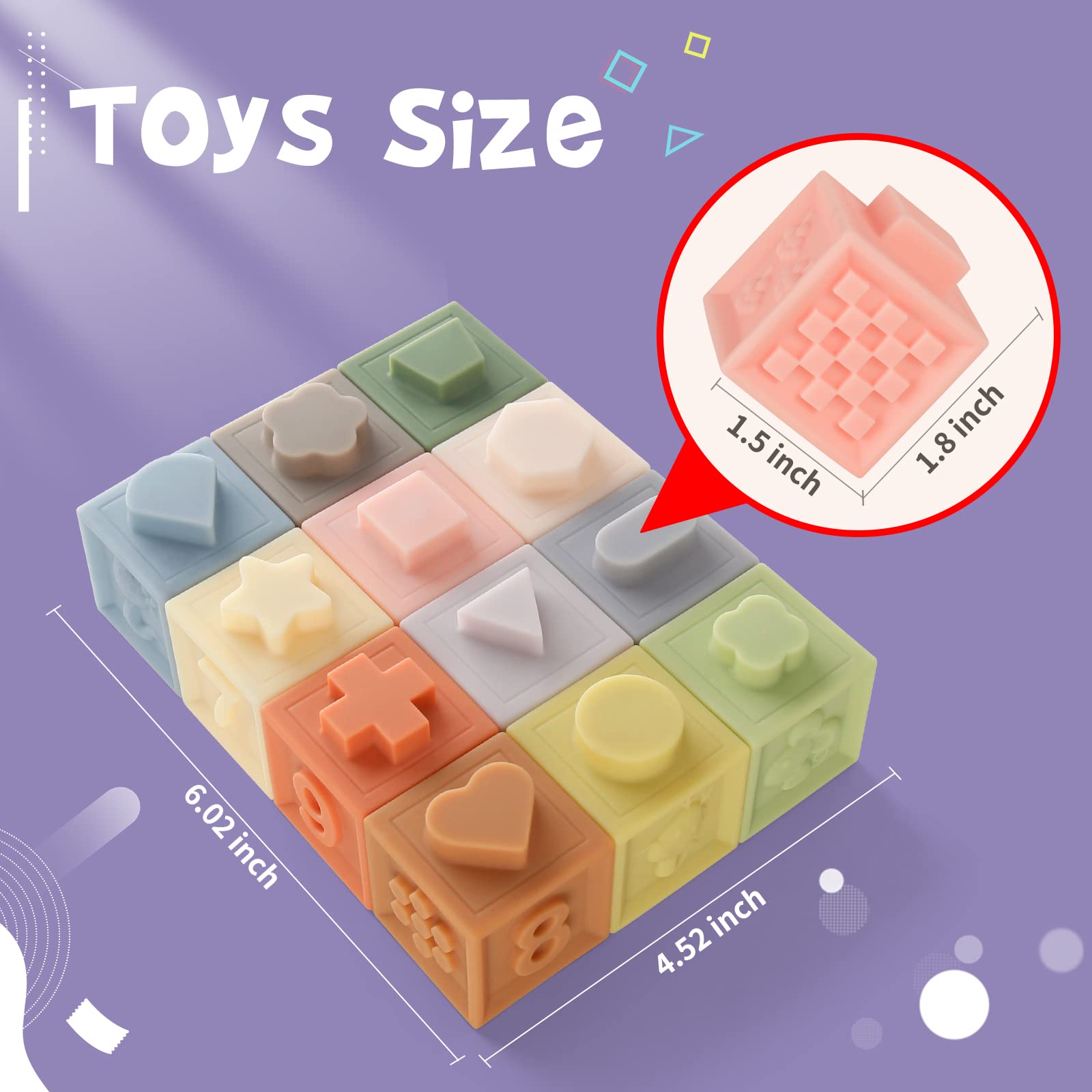 LENDOD Baby Soft Stacking Blocks Toys 12 PCS Educational Squeeze Infant Toys Play with Numbers Animals Shapes Textures for Toddlers Babies 6 9 12 Month 1 2 3 Year Old