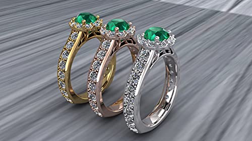 LMDPRAJAPATIS 7 mm Round Certified Green Emerald Gemstone 925 Sterling Silver Women's Ring/Wedding Engagement Ring Size 4.5 Color - Yellwo Gold Model No.02