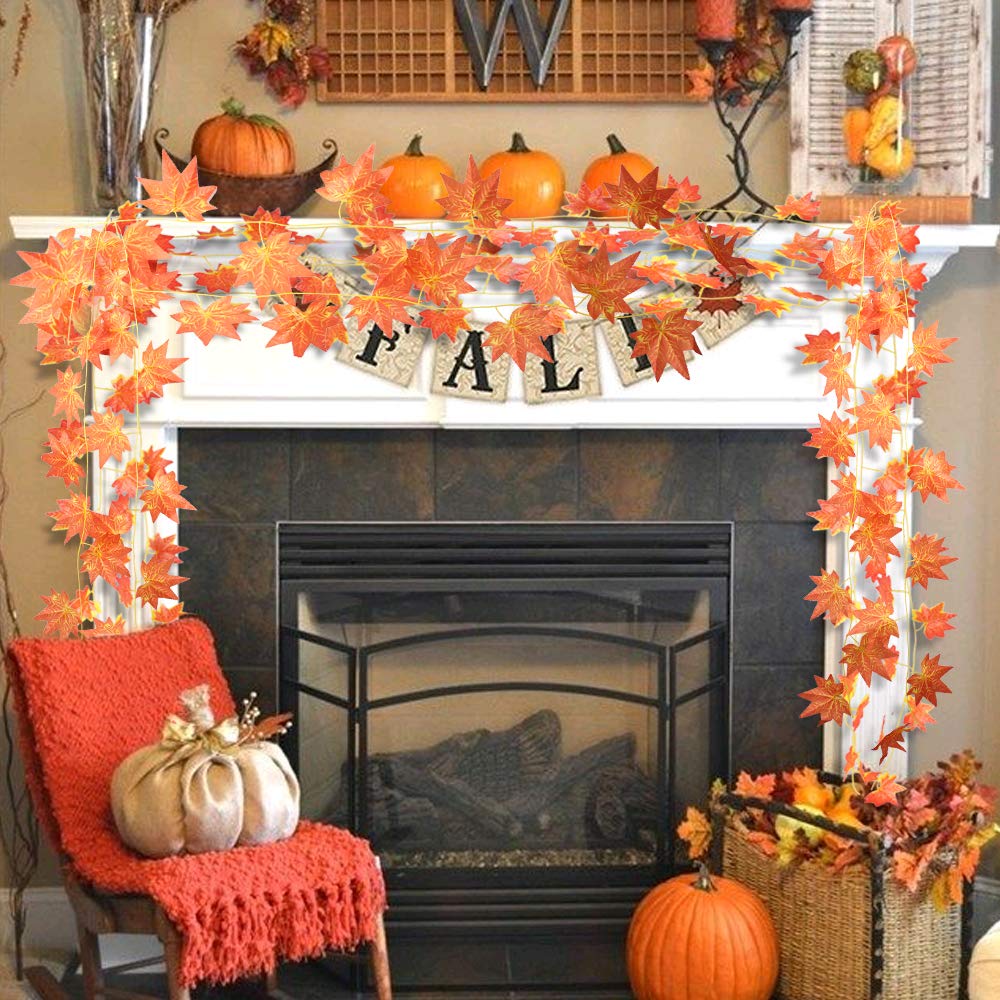 HUAESIN 10 Pack Fall Leaf Garland Fall Leaves Decoration 90 FT Artificial Silk Maple Leaf Hanging Ivy Vine Halloween Garland Autumn for Home Wedding Garden Party Table Decoration