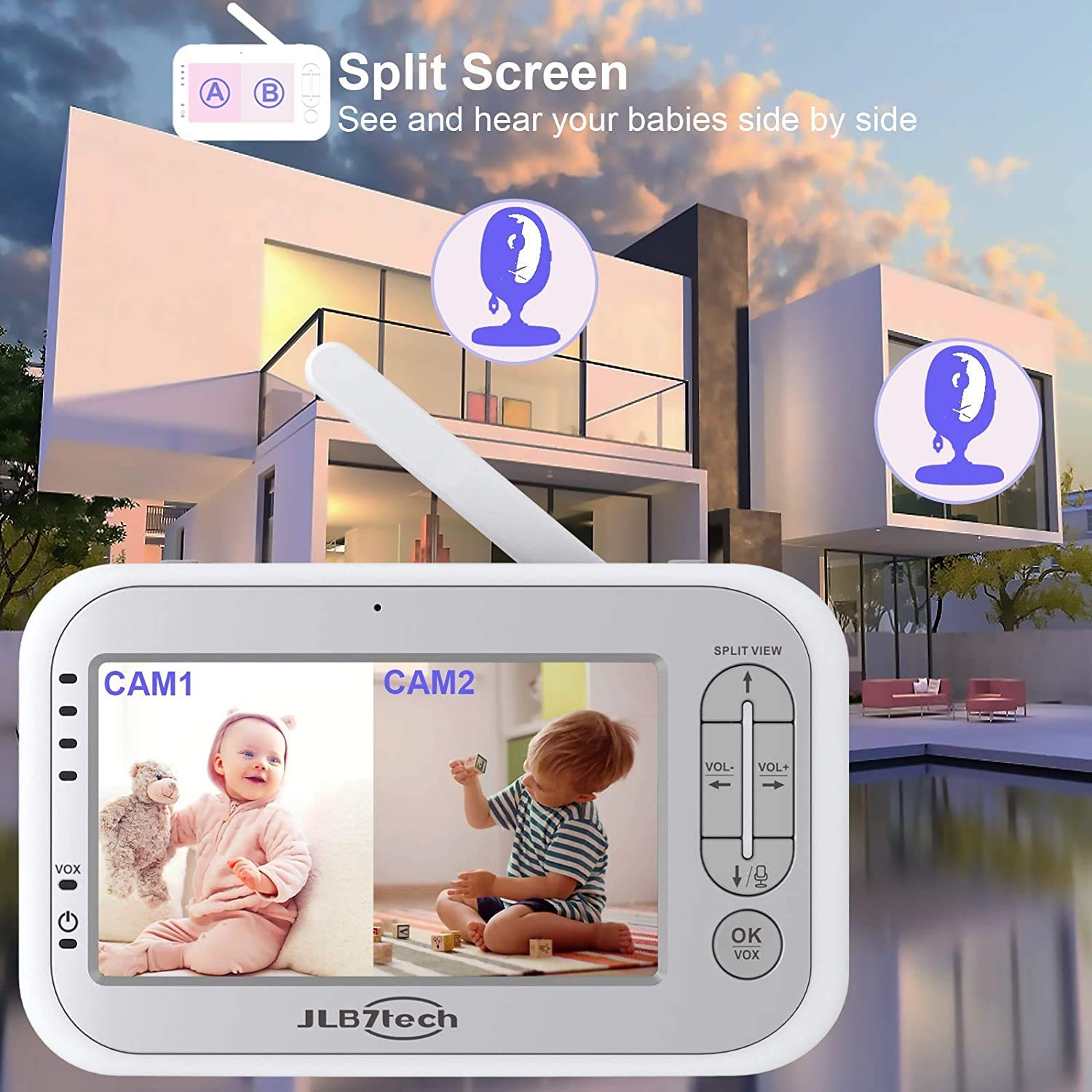 JLB7tech 5" Split Screen Video Baby Monitor Unit for LB55955T/R and LB55955T*2/R