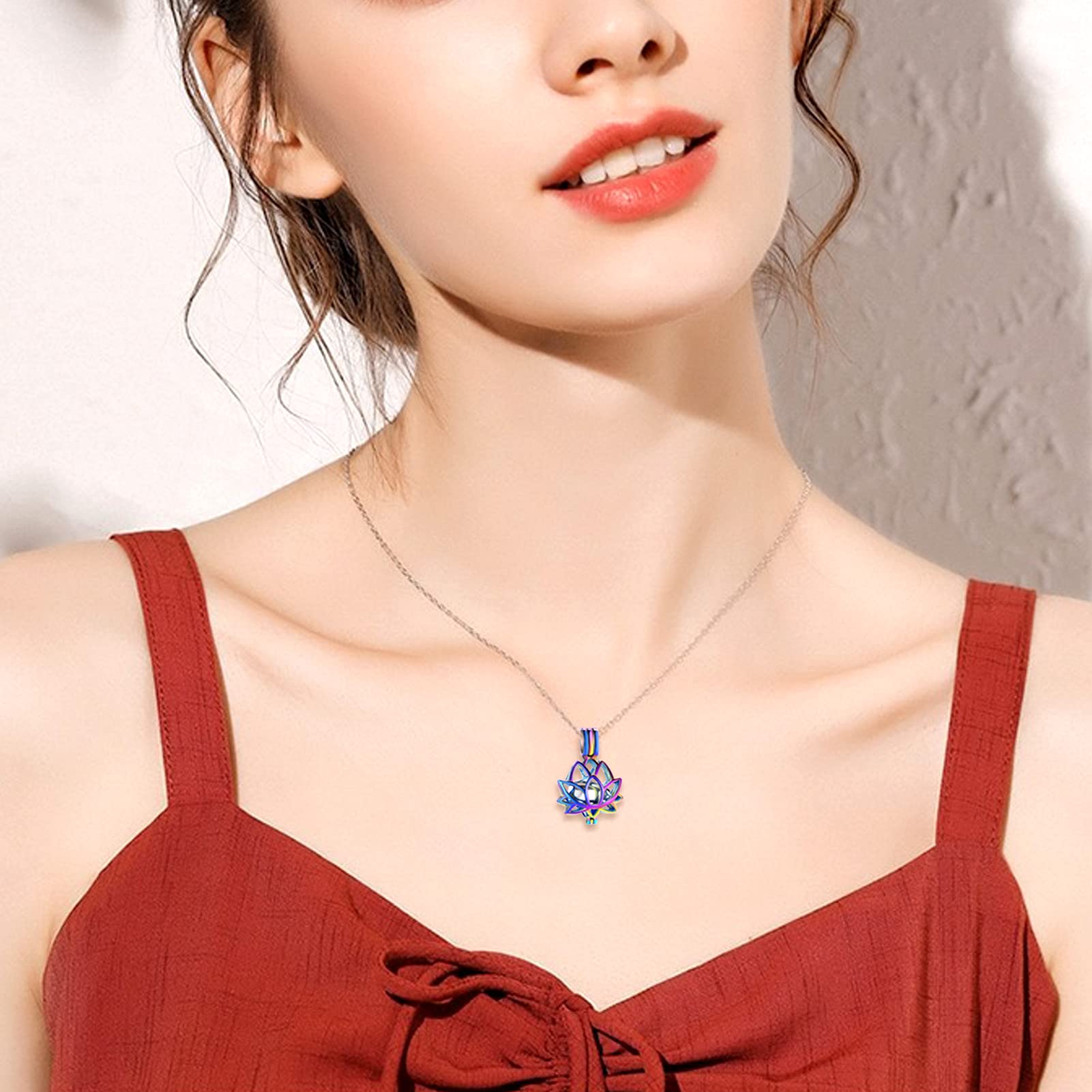 Imrsanl Cremation Jewelry for Ashes - Lotus Flower Ashes Pendant Necklace with Mini Keepsake Urn Memorial Ash Jewelry (Colorful-Silver)