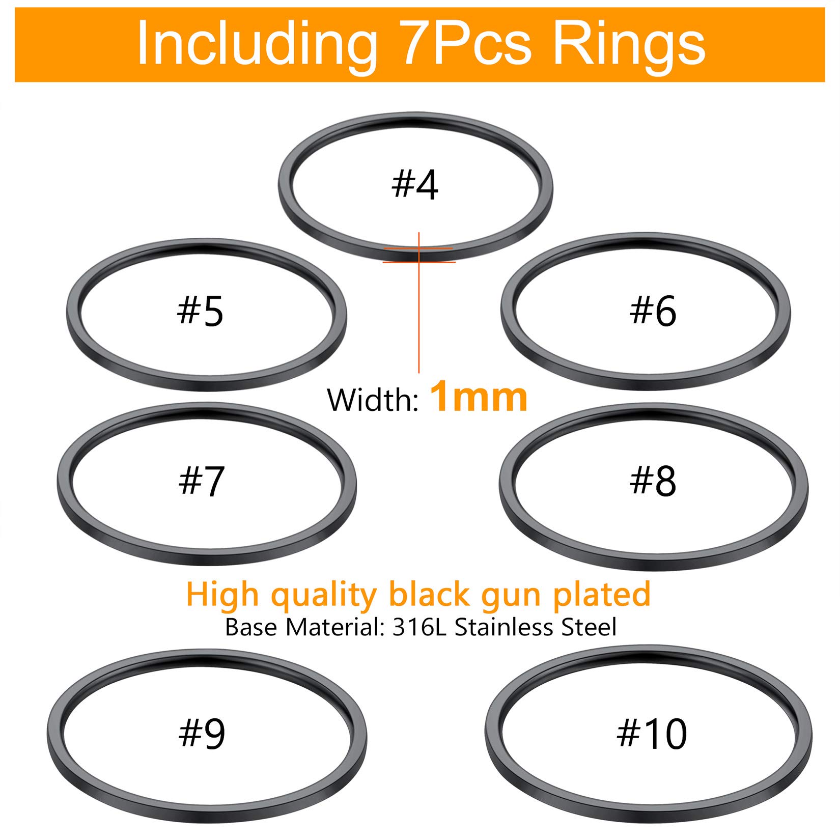 Knuckle Stacking Midi Rings Set Stainless Steel 7Pcs Simple Band Thumb Ring Black