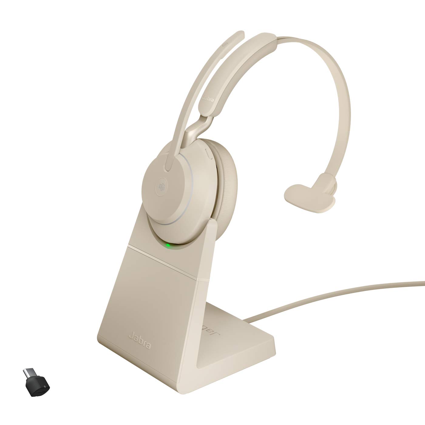 Jabra Evolve2 65 USB-C MS Mono with Charging Stand - Beige Wireless Headset/Music Headphones