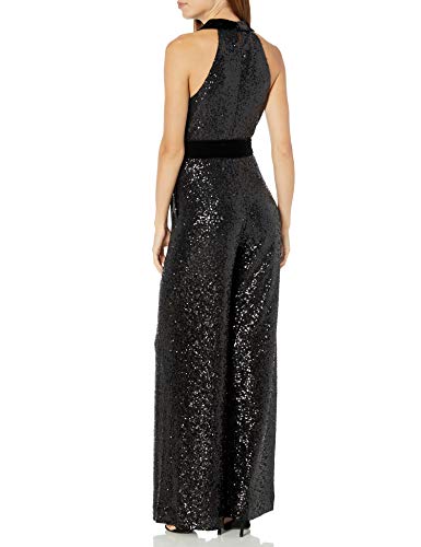 Jill Jill Stuart Women's Sequin Halter Jumspuit, Black, 4