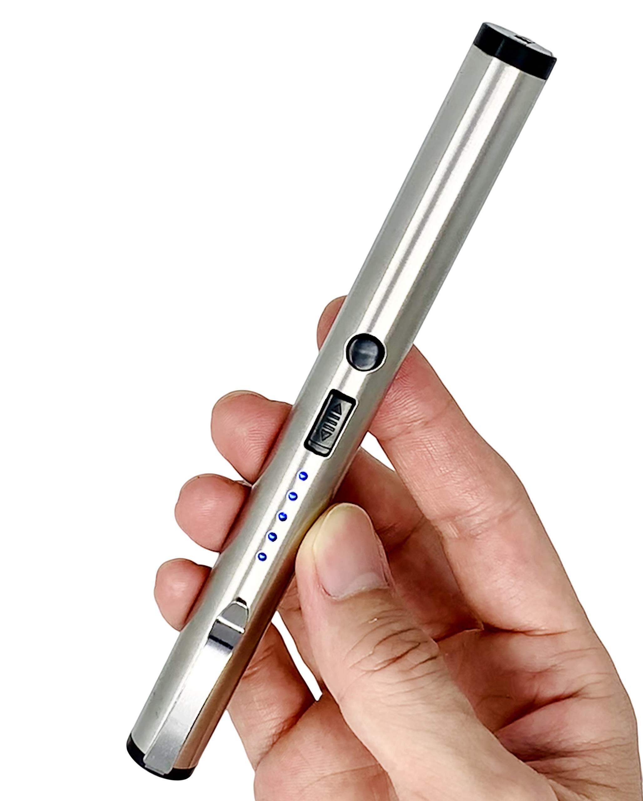 JC UNIVERSAL - Pen Style High Power Stun Gun Self Defense Protection Tool in Silver, USB Rechargeable