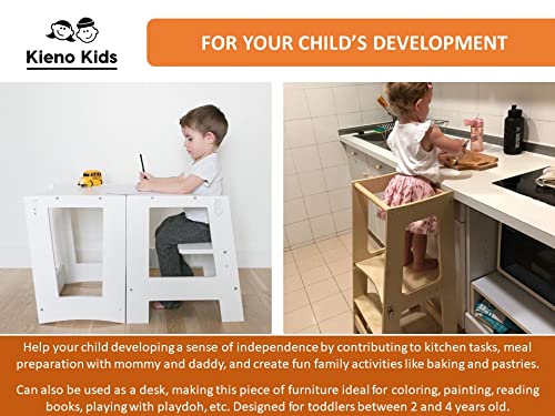 Learning Toddler Desk & Toddler Tower - Foldable 2 in 1 Kitchen Stool & Desk for Toddlers. Convenient Toddler Standing Tower, Converts Into a Toddler Table / Desk for Toddler (Natural Wood)