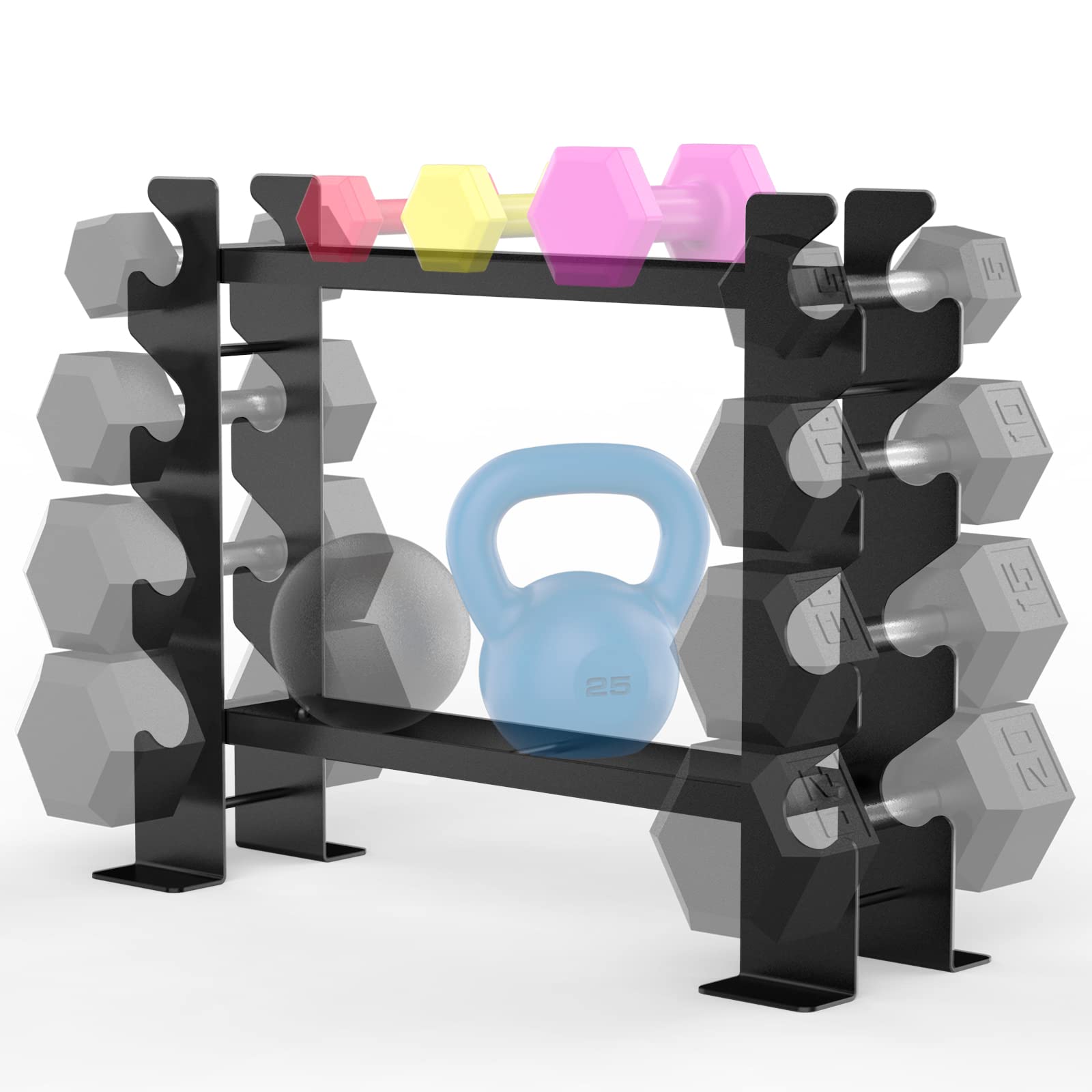 JX FITNESS 2 Tier Dumbbell Rack Stand, Steel Weight Rack for Home Gym Dumbbell Storage, Rack Only