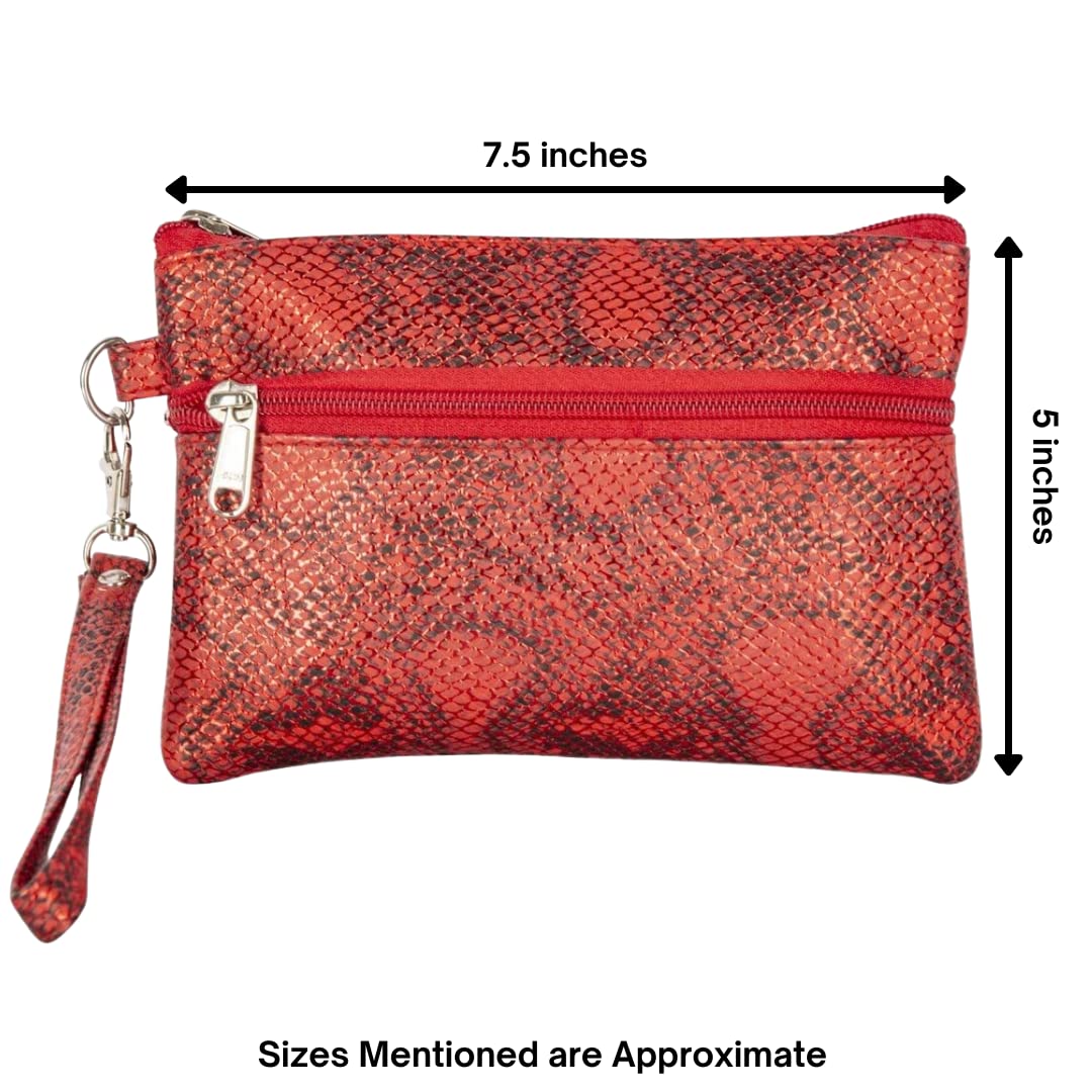 Liberty Leather Wristlet Purses for Women Red Clutch Cell Phone Wallet Vegan Leather Purse