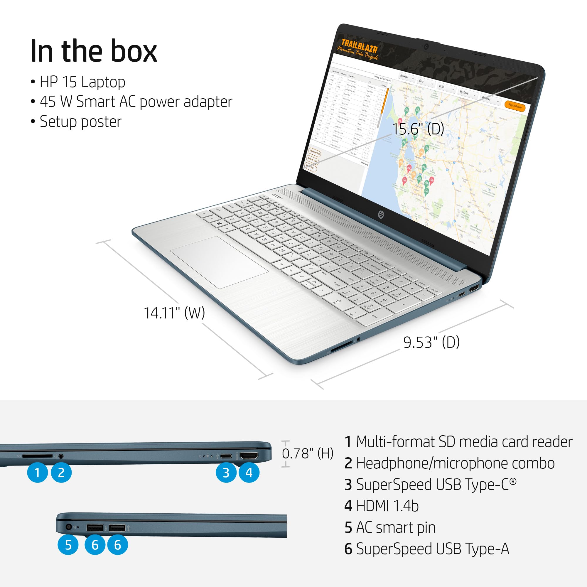 HP 15.6" HD Laptop, Intel Core i3-8130U Processor, 20GB Memory: 16GB Intel Optane + 4GB RAM, 2TB Hard Drive, Re-Writable DVD Drive, HD Webcam, Bluetooth, USB3.1, HDMI, Windows 10 Home, Blue