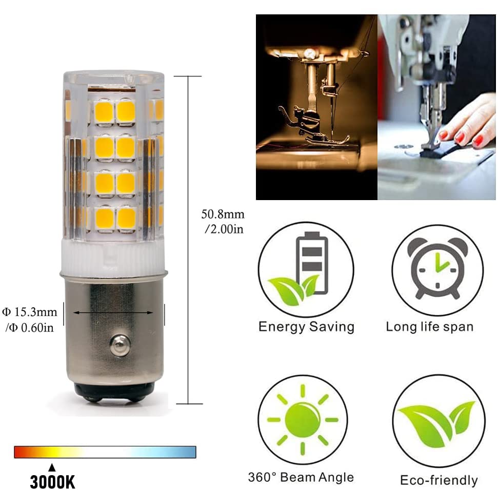 HxLED Dimmable Ba15d Bulb, Ba15d Double Contact Bayonet Base LED Corn Bulb, 5W Equivalent to 50W Halogen Bulbs, 500LM, 120V, Warm White 2800K for Sewing Machine Lamp (2 Pack)