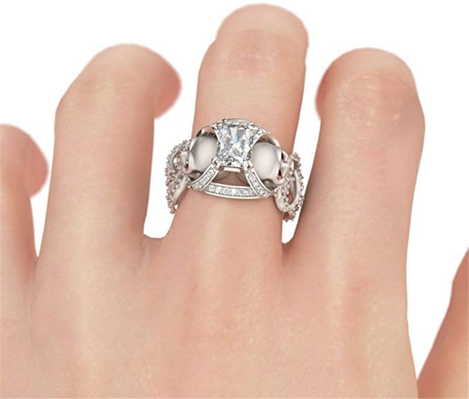 Jeulia 3 Carat Octopus Eternity Ring 925 Sterling Silver Radiant Cut Engagement Ring Cubic Zirconia Wedding Band Rings Promise Anniversary Romantic Jewerly Gift (Silver, 5.5)