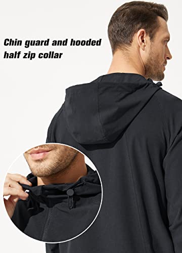 Libin Men's Lightweight Anorak Jackets Water-Resistant Windbreaker Breathable Travel Hiking Pullover, Black M