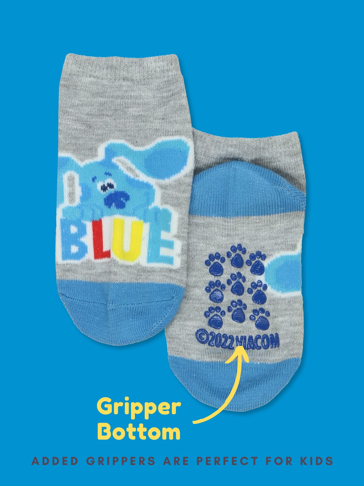 Nickelodeon Blue’s Clues & You Boy’s Toddler 6 Pack Quarter Gripper Socks (Small (4-6), Grey)