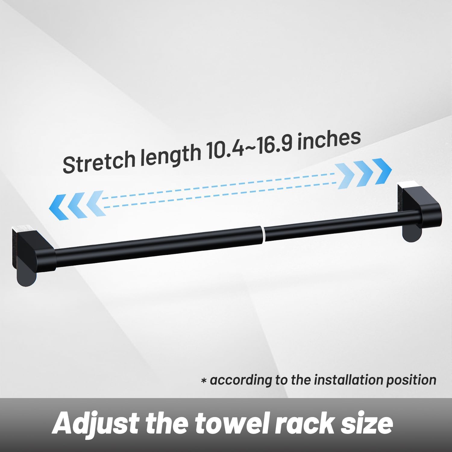 VEHHE Kitchen Towel Holder, Retractable Kitchen Towel Rack, Hooks Adjustable to Door Thickness, Dish Towel Holder with EVA Pad, Over The Door Towel Rack, L10.4~16.9 X W0~1.2 X H2.4 inches (Black)